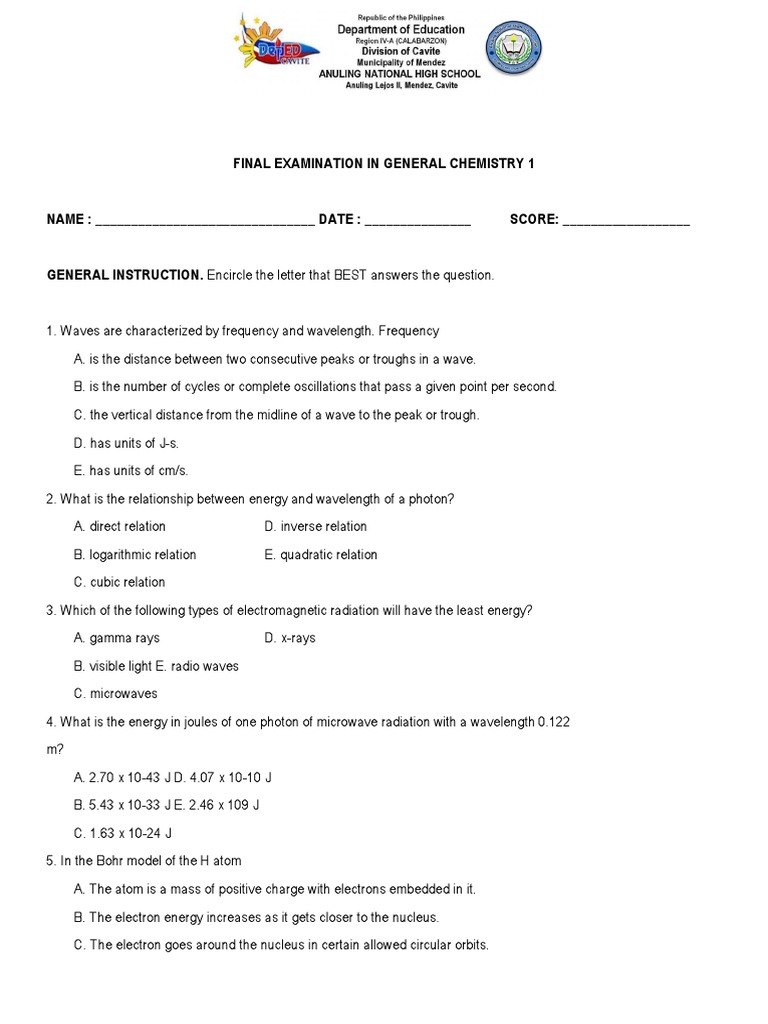 Gen Chem 1finals | PDF | Energy Level | Atomic Orbital