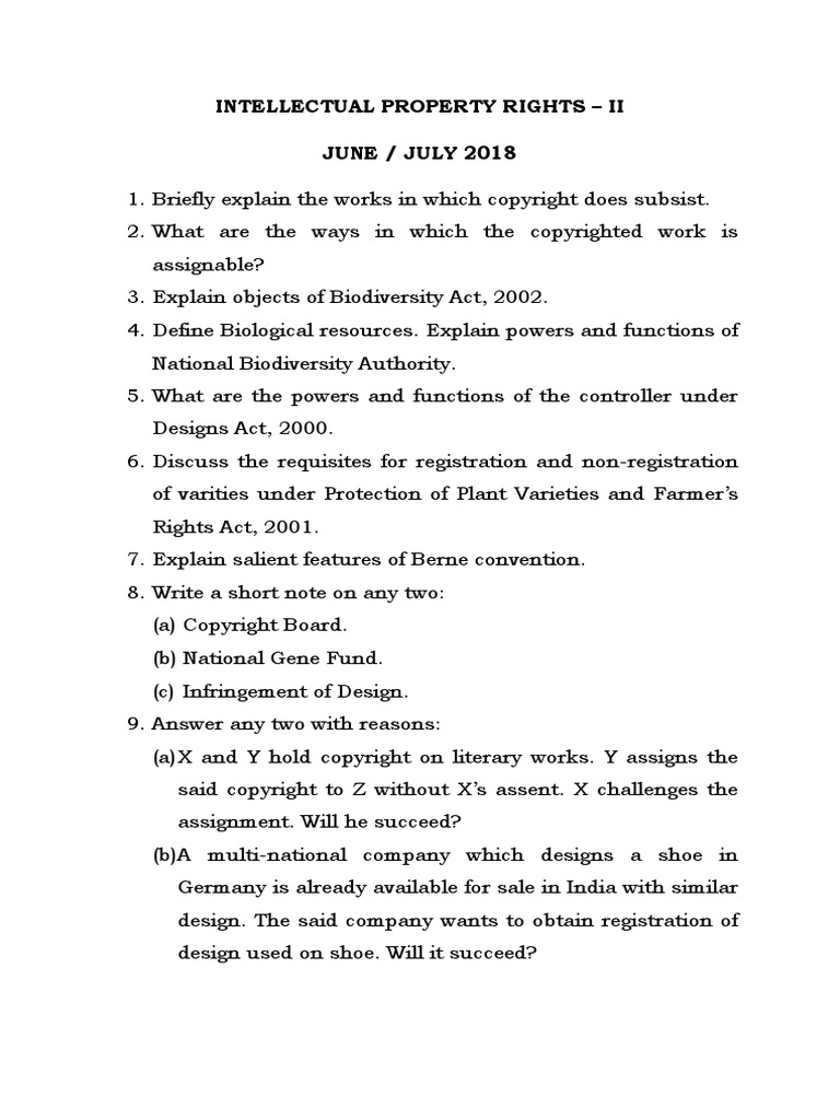 IPR 2 - KSLU 2017 Previous Year Question Paper | PDF | Copyright ...