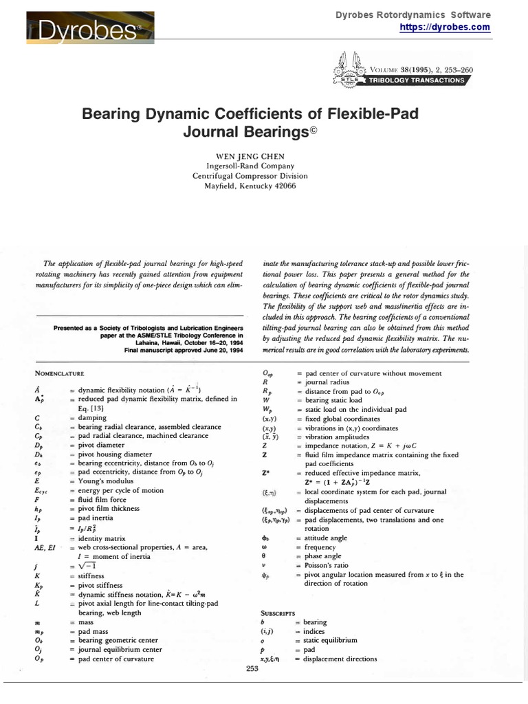 Bearing Dynamic Coefficients of Flexible Pad Journal Bearings Linked ...