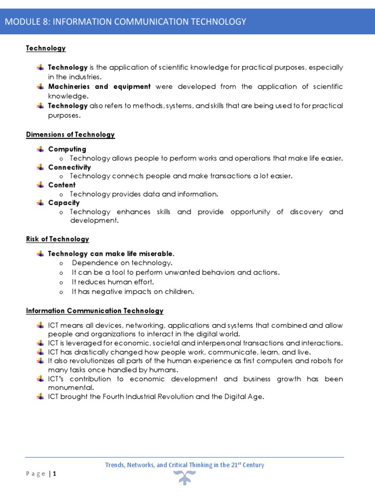 Module 8 Information Communication Technology | PDF | Educational ...