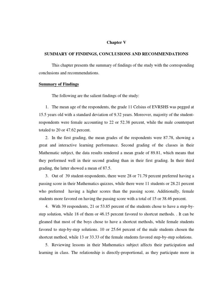 Summary of Findings, Conclusions and Recommendations | PDF | Learning ...