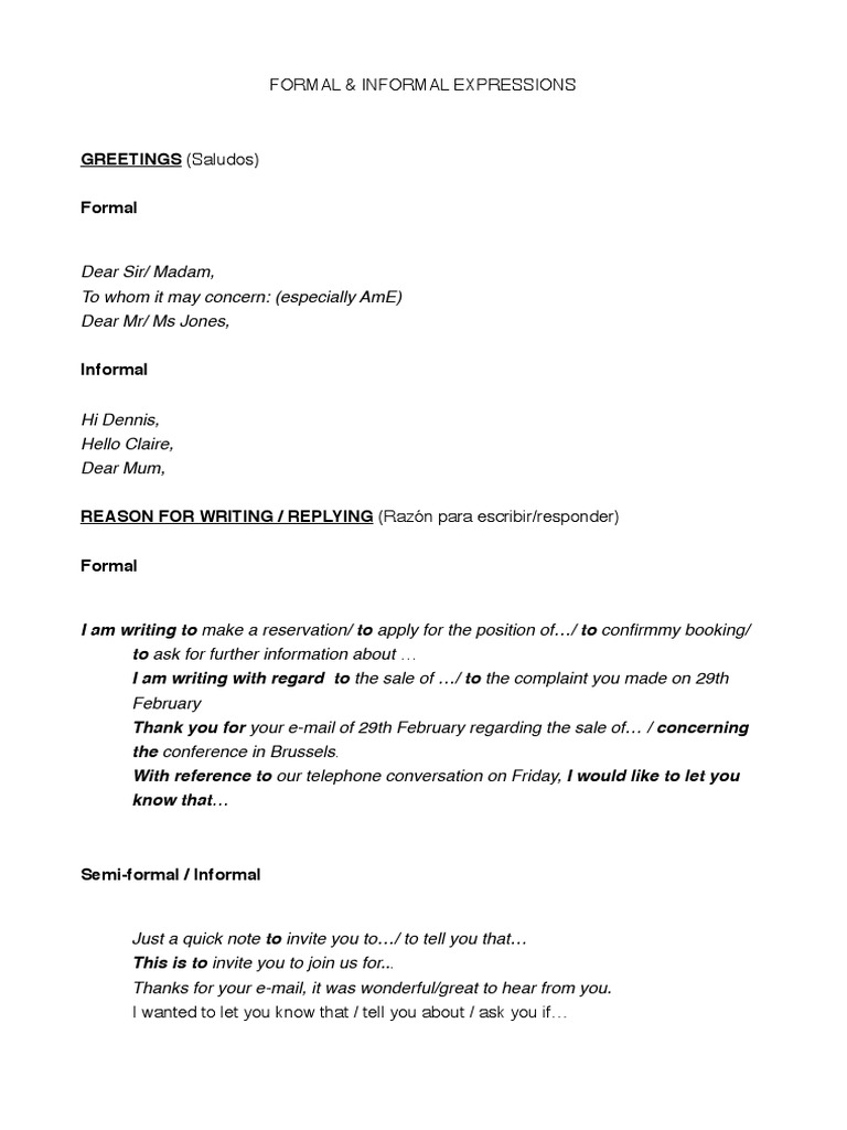 Formal Informal Expressions | PDF