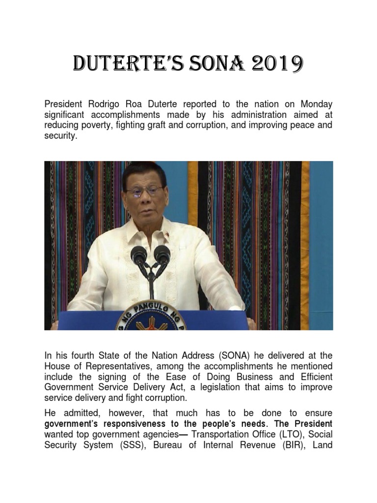 President Rodrigo Roa Duterte Reported To The Nation On Monday ...