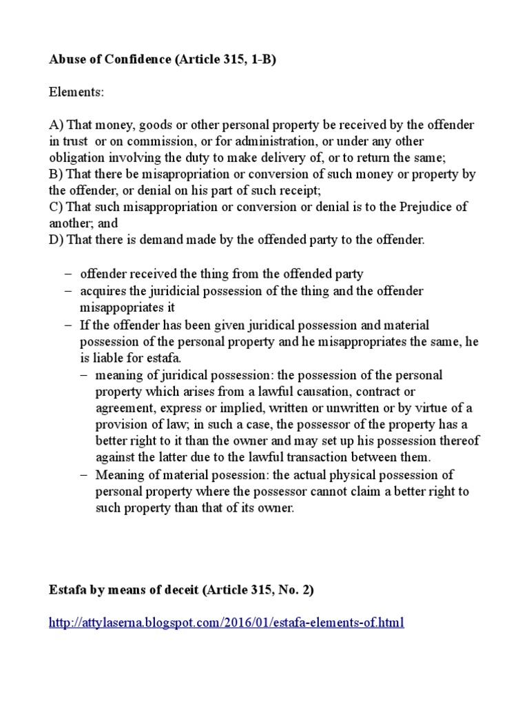 Abuse of Confidence (Article 315, 1-B) | PDF | Fraud | Public Law