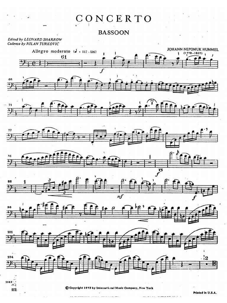 J.N.Hummel - Bassoon Concerto | PDF