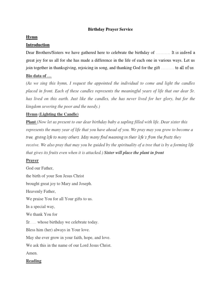 Birthday Prayer Service PDF | PDF | Prayer | Hymns