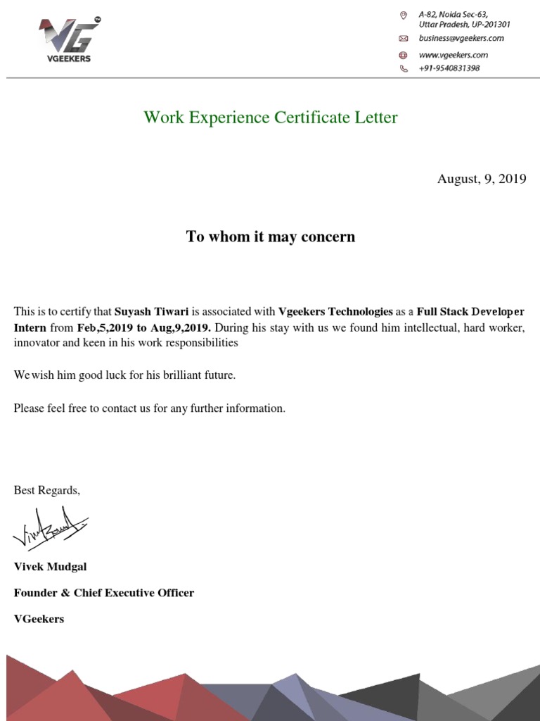 Suysash Experience Letter | PDF | Career & Growth