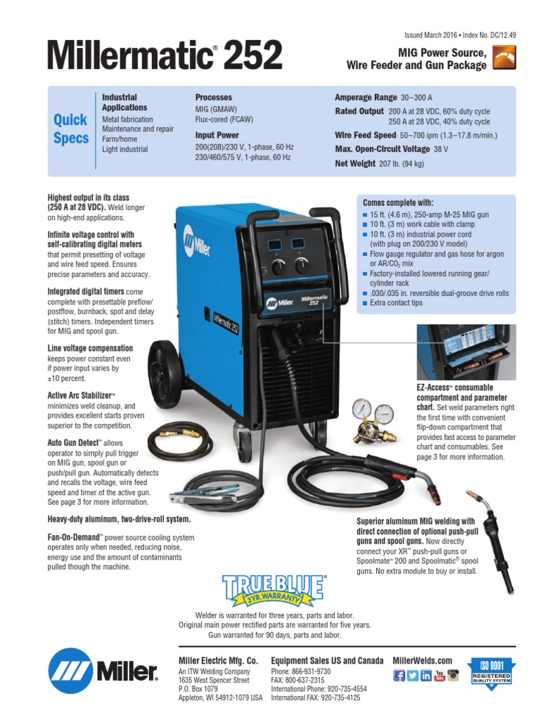 Millermatic 252: Quick Specs | PDF | Mechanical Engineering ...