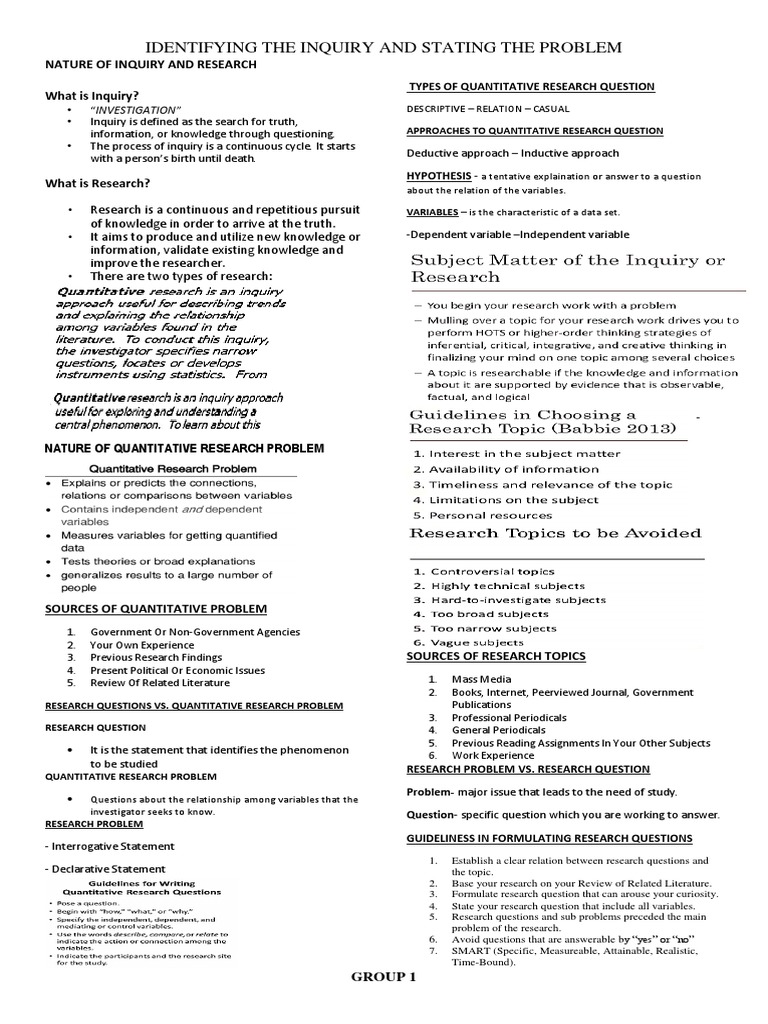 Identifying The Inquiry and Stating The Problem: Nature of Inquiry and ...