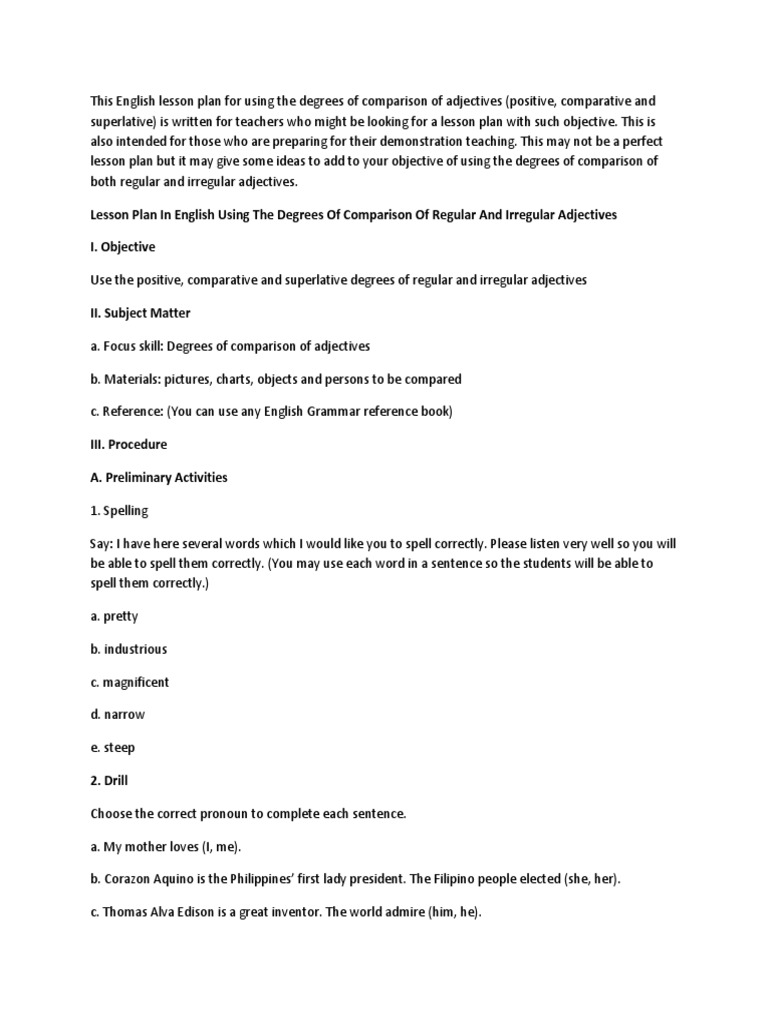 Degrees Of Comparison Lesson For Regular And Irregular Adjectives | PDF ...