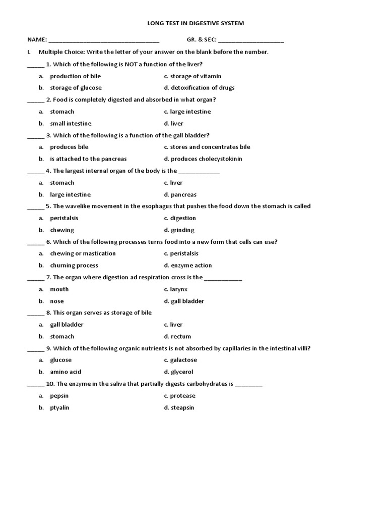 Digestive System Test Questions | PDF | Human Digestive System | Digestion