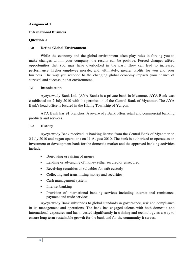 International Business Assignment 1 | PDF | Private Equity | Banks