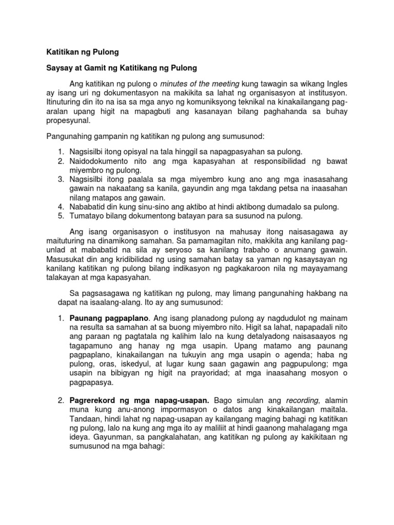 Katitikan NG Pulong | PDF