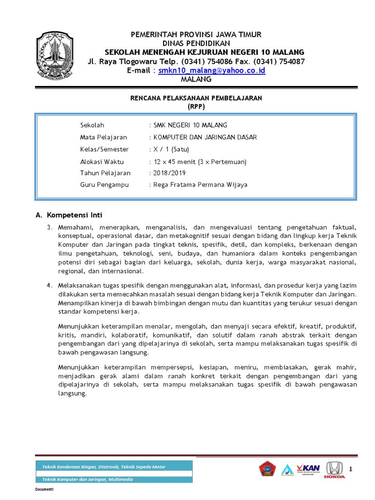 RPP Komputer Dan Jaringan Dasar KD 3.2 | PDF | Karier & Perkembangan | Seni