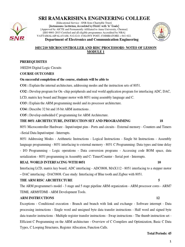 Microcontroller Notes MODULE 1 | PDF | Arm Architecture | Microcontroller