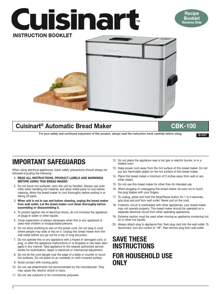 Instruction Booklet: Cuisinart Automatic Bread Maker | PDF | Breads | Dough