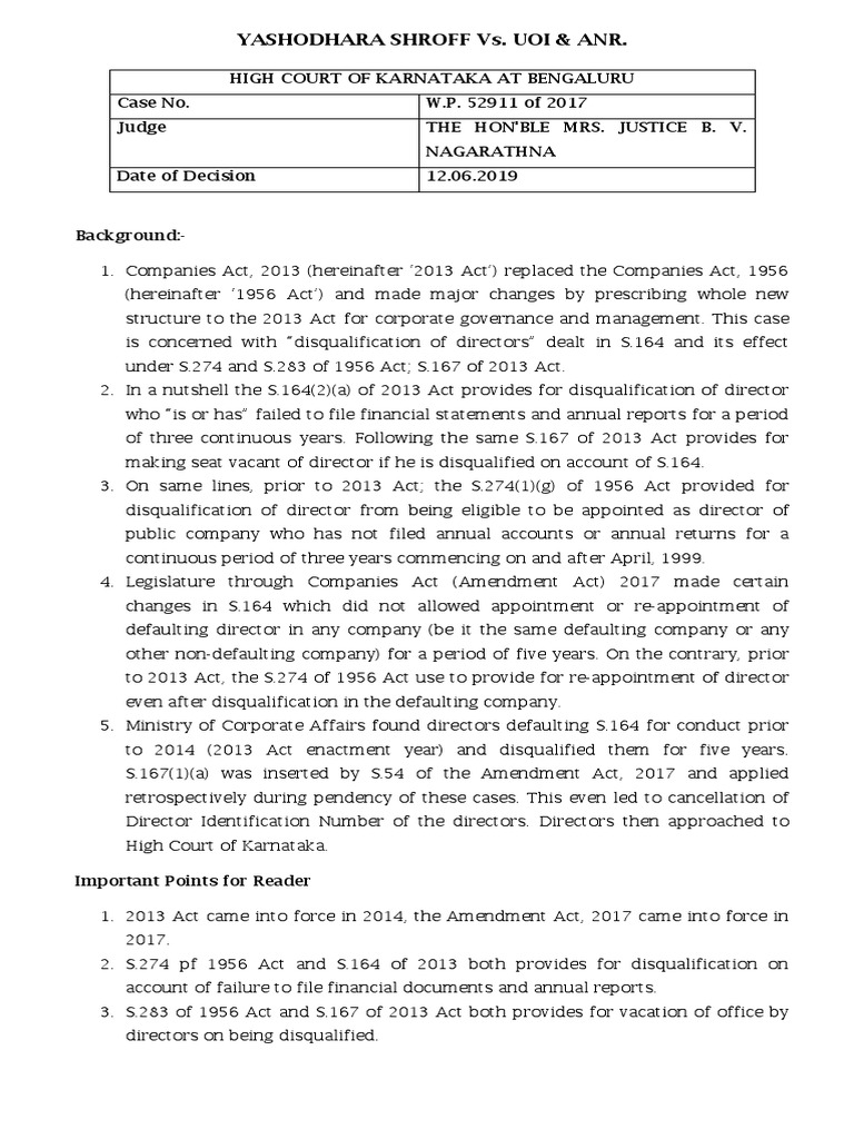 Case Summary On Director Disqualifications | PDF | Board Of Directors ...