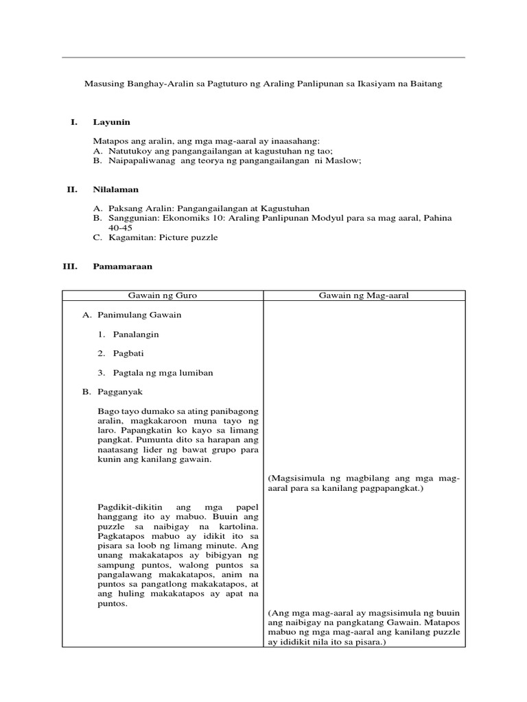 Lesson Plan Sa Araling Panlipunan | PDF