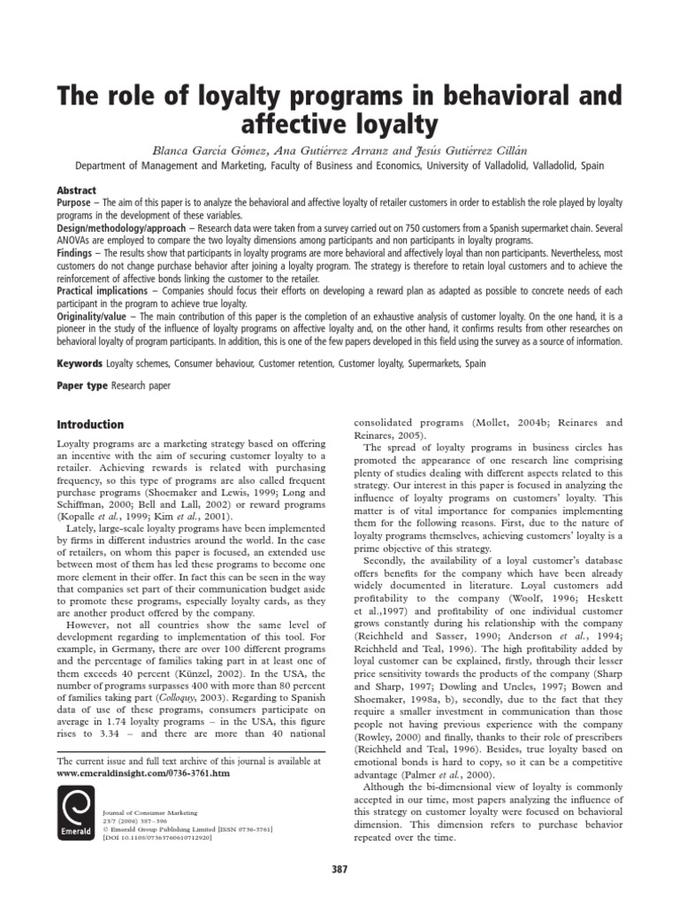 The Role of Loyalty Programs in Behavioral and Affective Loyalty | PDF ...