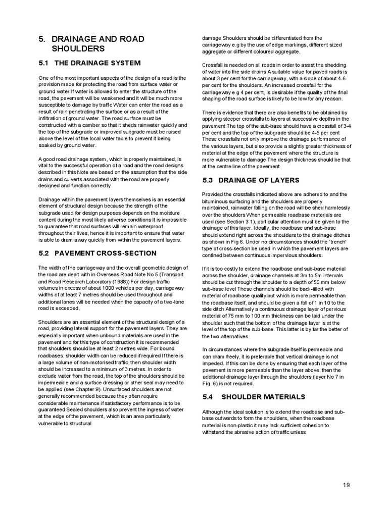 Drainage and Road Shoulders Note | PDF | Road | Road Surface