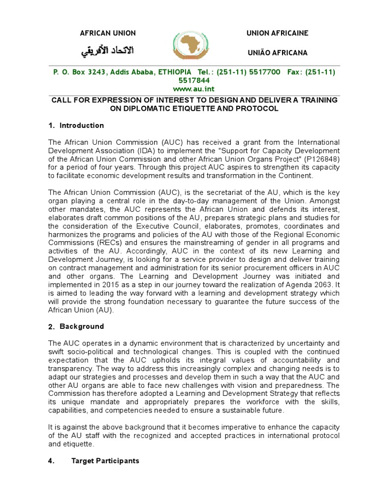 AU Diplomatic Etiquette Training Call | PDF | African Union | Etiquette