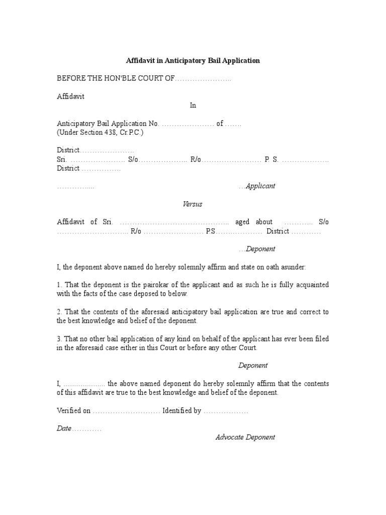 Affidavit in Anticipatory Bail Application-Drafting-Miscellaneous ...