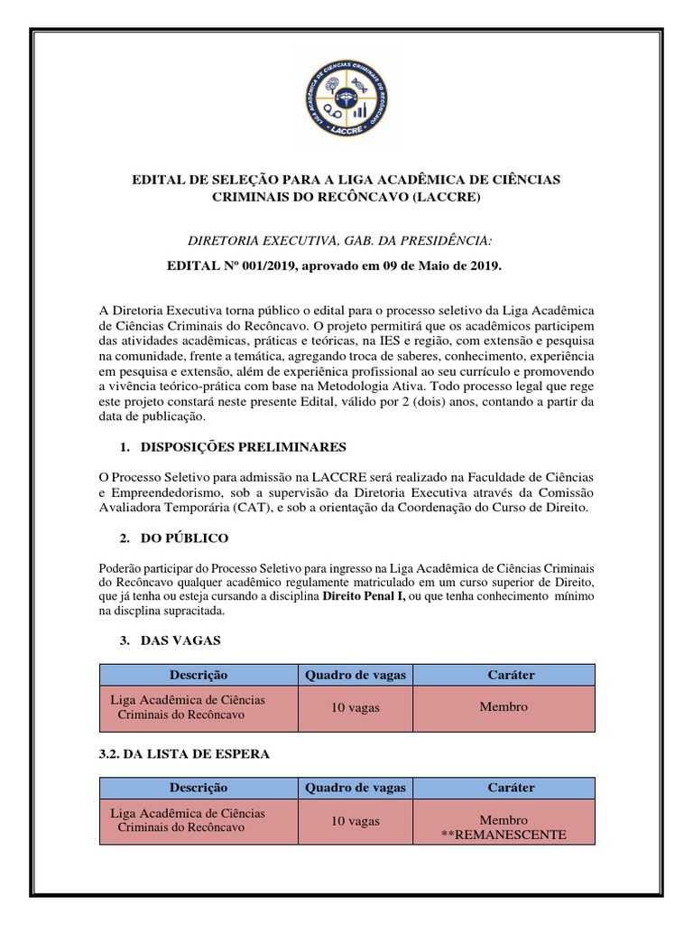 Modelo de Edital para Liga Acadêmica | Download grátis PDF | Science