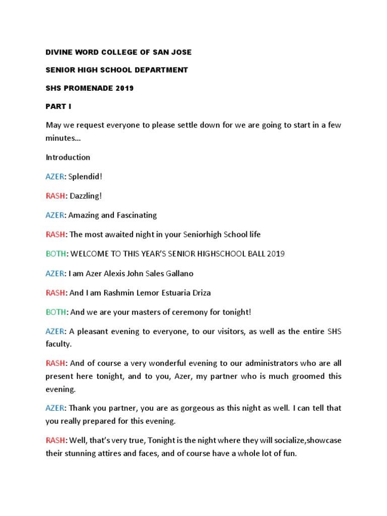 Script For Prom | PDF | Secondary Education | Violence