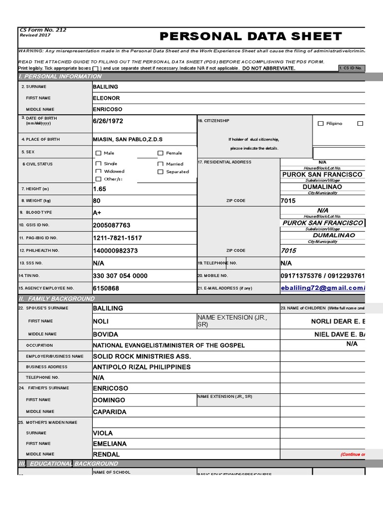 CS Form No. 212 Revised Personal Data Sheet New | PDF | Crime ...