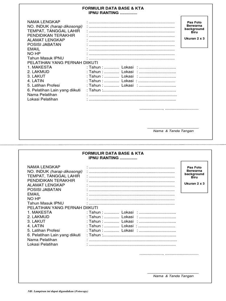 Formulir Data Base & KTA | PDF | Griya & Taman