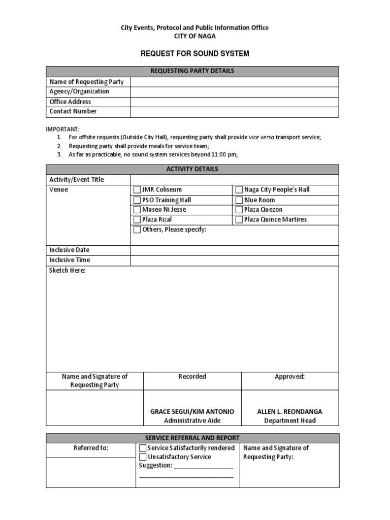 Sound System Request Form | PDF