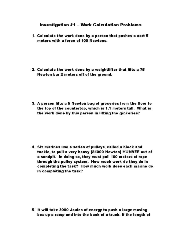 Investigation 1 Work Calculation Worksheet | PDF | Teaching Methods ...