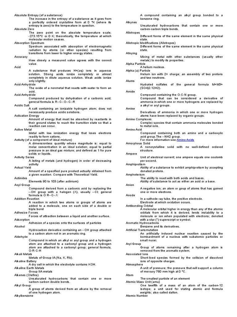 Chemistry Glossary and Definitions | PDF | Ion | Chemical Reactions