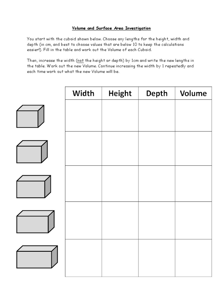 Volume and Surface Area Exploration | PDF | Height | Volume