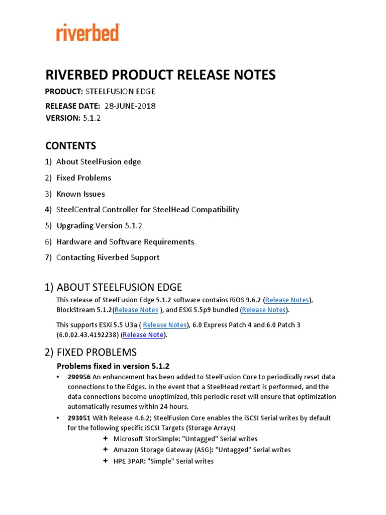 Riverbed Product Release Notes: 1) About Steelfusion Edge | PDF ...