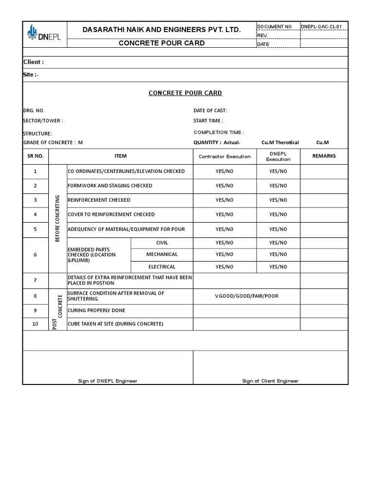 08.concrete Pour Card | PDF | Concrete | Economic Sectors