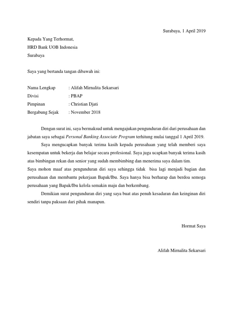 Contoh Surat Resiign | PDF