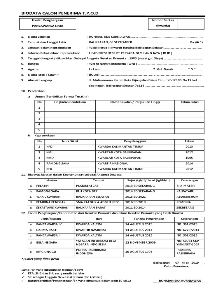 Form TPOD Pramuka | PDF