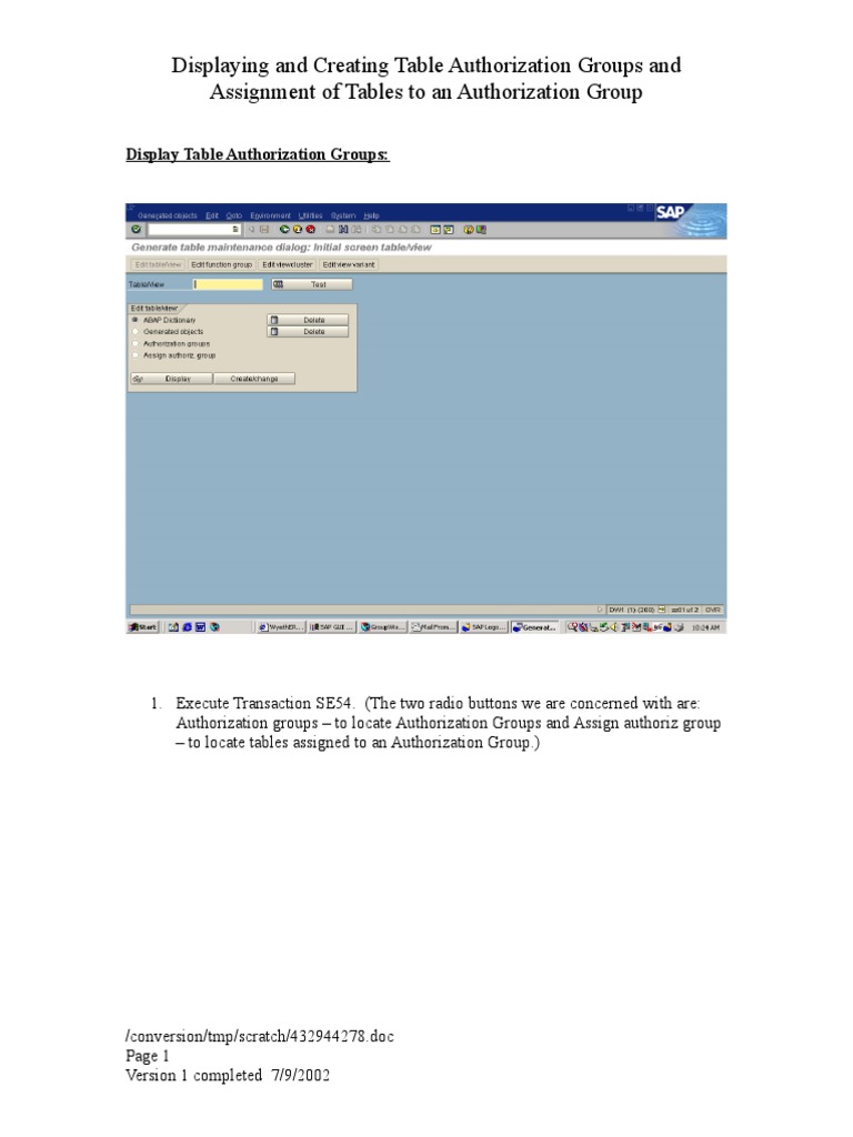 Displaying and Creating Table Authorization Groups | PDF | Icon (Computing) | Software
