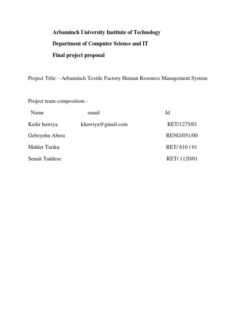 Arbaminch University Institute of Technology Department of Computer ...