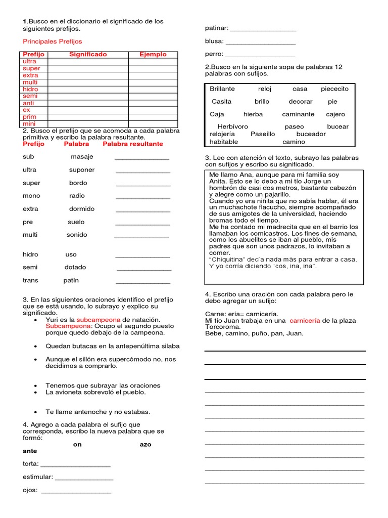 Prefijos y Sufijos: Ejercicios Prácticos | PDF