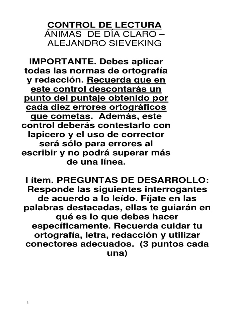 Control de Lectura | PDF