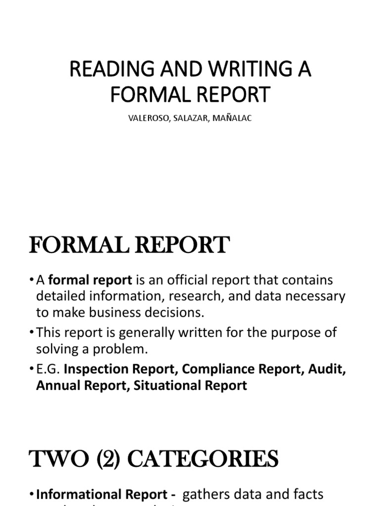 Reading and Writing A Formal Report | PDF