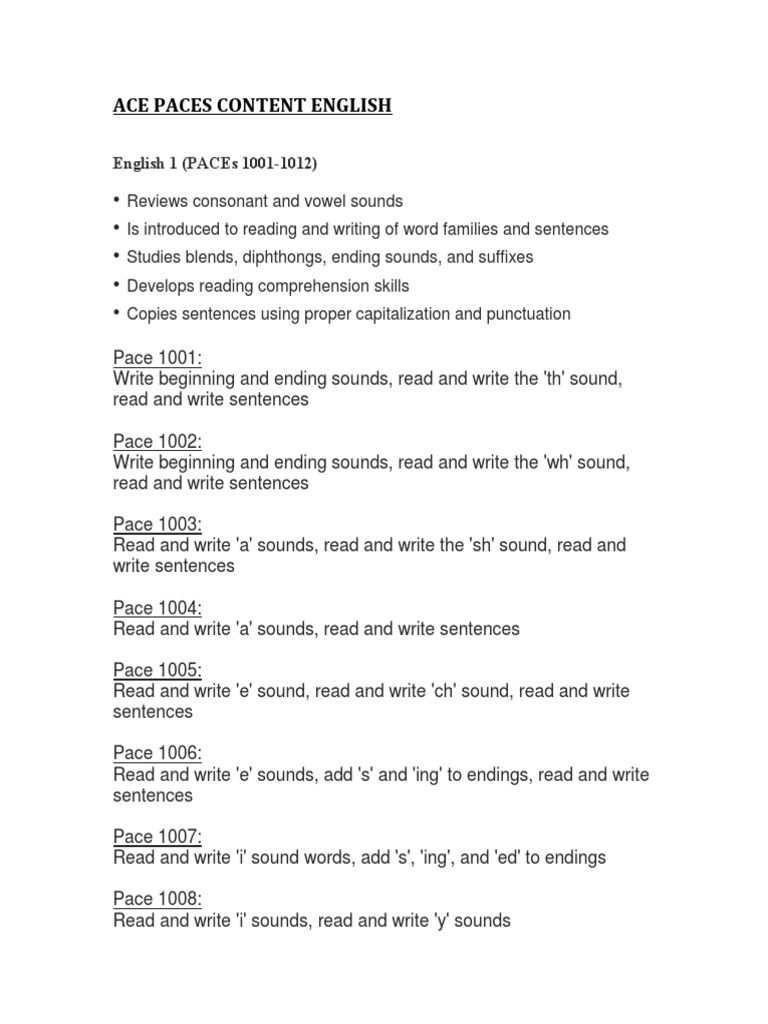 Ace Paces Content English | Download Free PDF | Verb | Part Of Speech