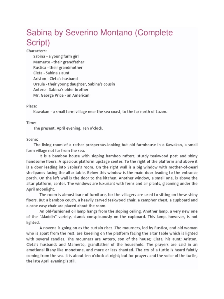 Sabina by Severino Montano (Complete Script) | PDF | Love