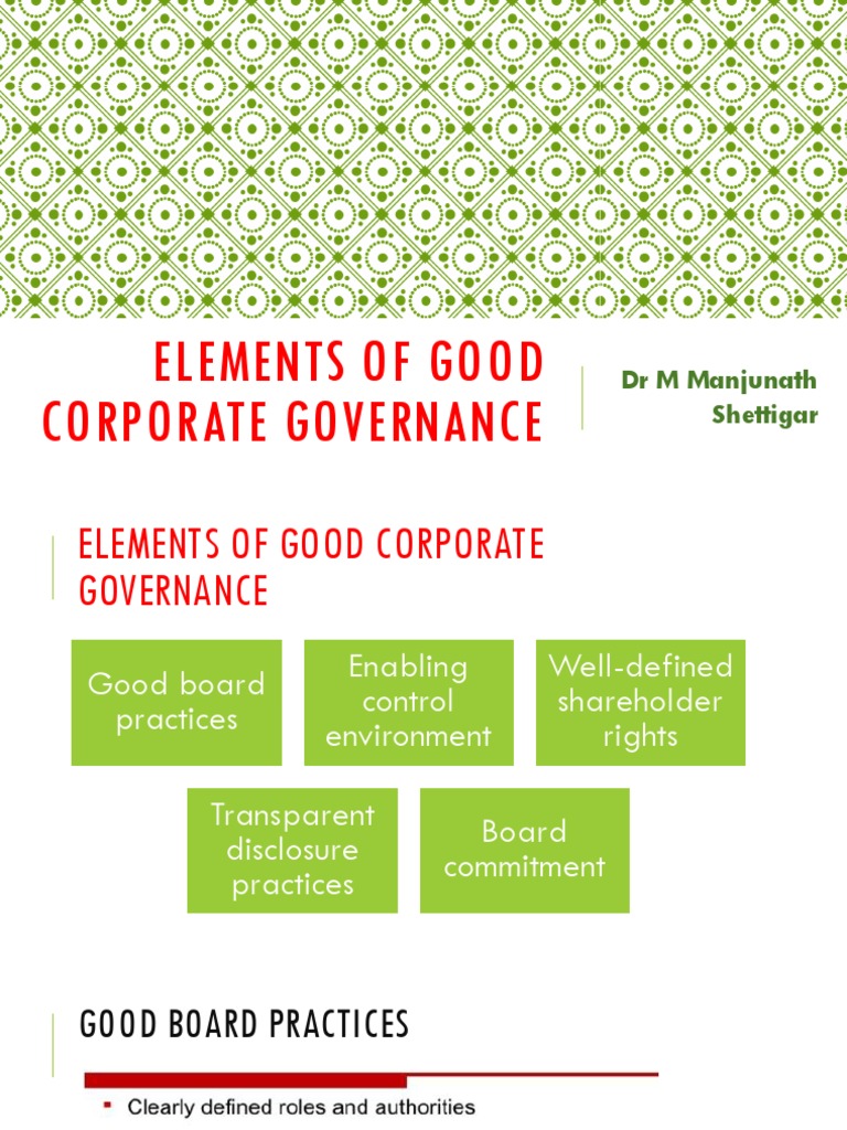 Elements of Good Corporate Governance: DR M Manjunath Shettigar | PDF