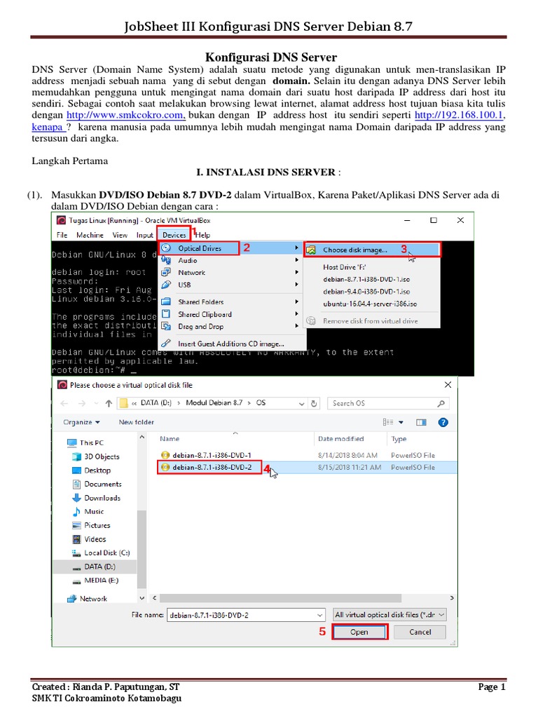 Jobsheet 3 Konfigurasi DNS Server Pada Debian 8.7 | PDF