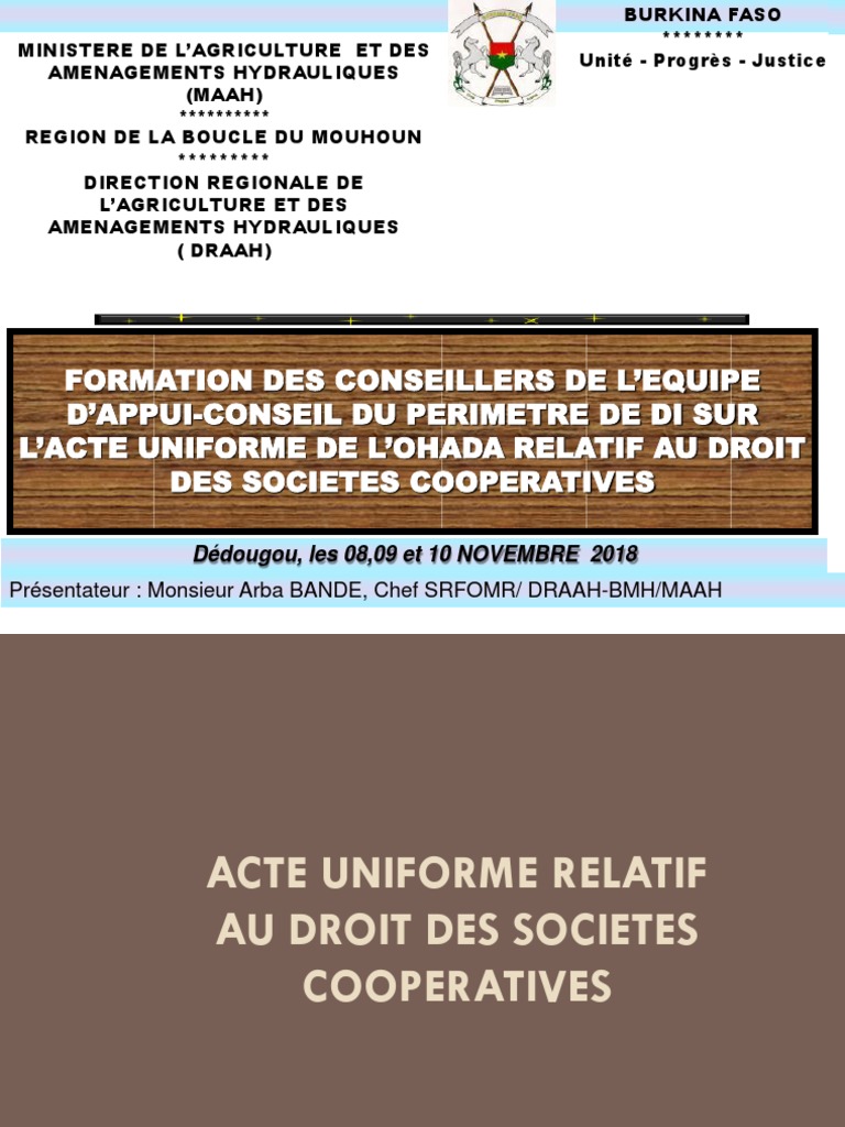 Acte Uniforme Ohada 2018 | PDF | Coopérative | Loi