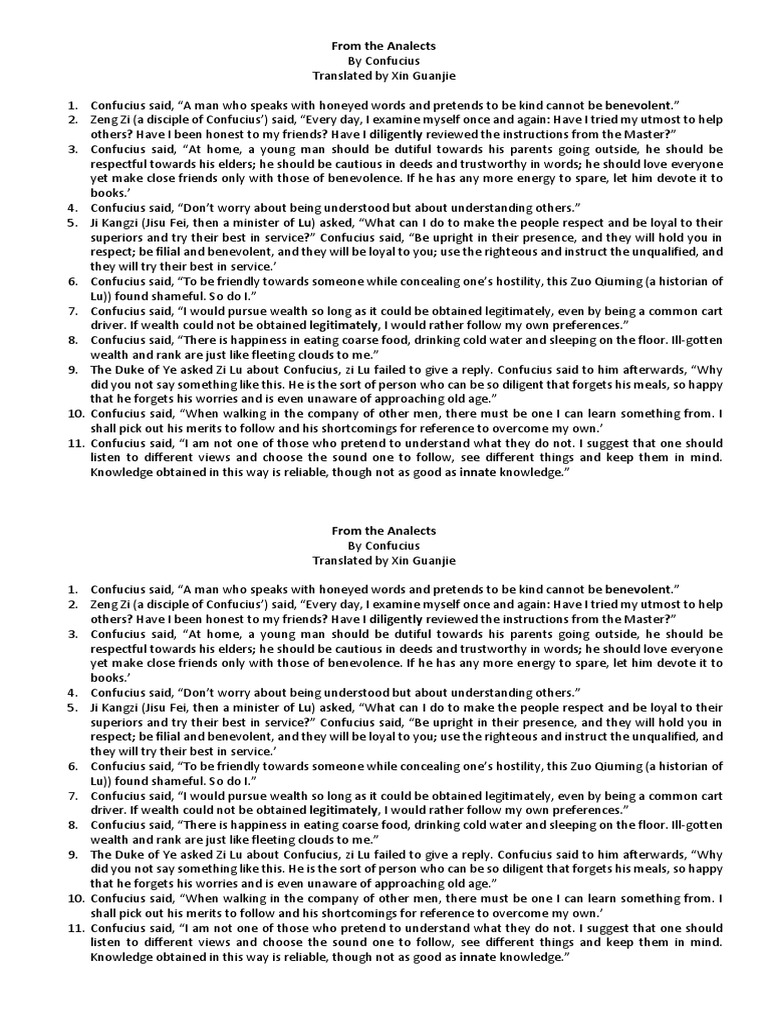 Sayings From The Analects | PDF | Confucius | Analects