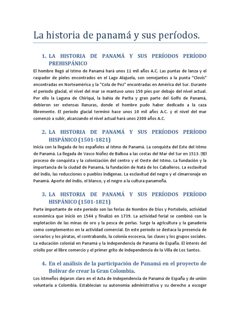Historia de Panamá: Sus 4 Períodos | PDF | Panamá | Colombia